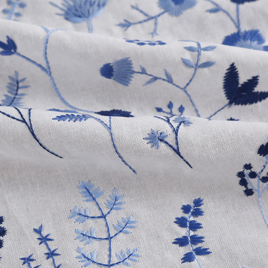Floral Linen Embroidered Fabric,floral Embroidered Fabric,daisy Linen ...
