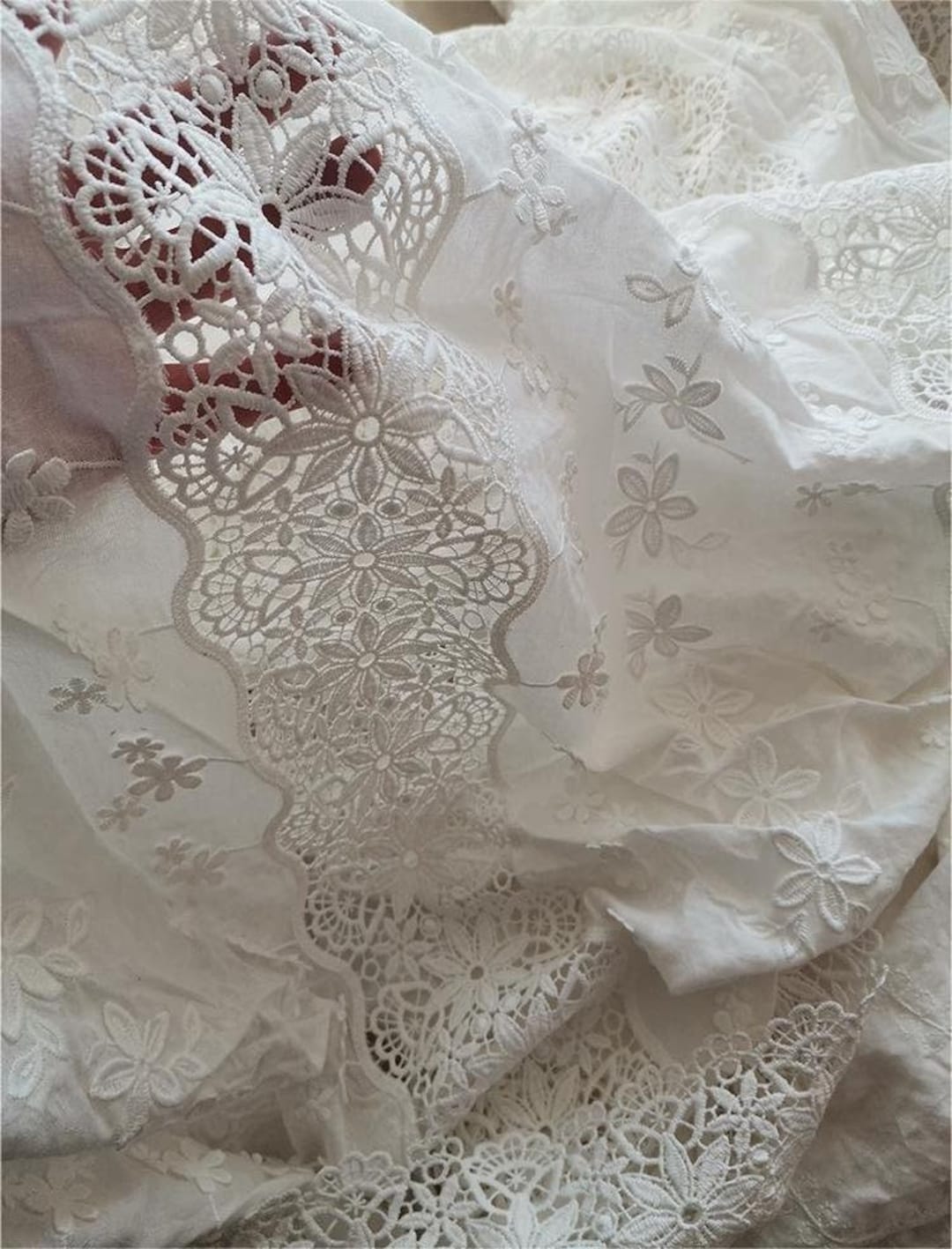 White Lace Cotton Fabric,embroidered Floral Fabric,tablecloth Fabric ...