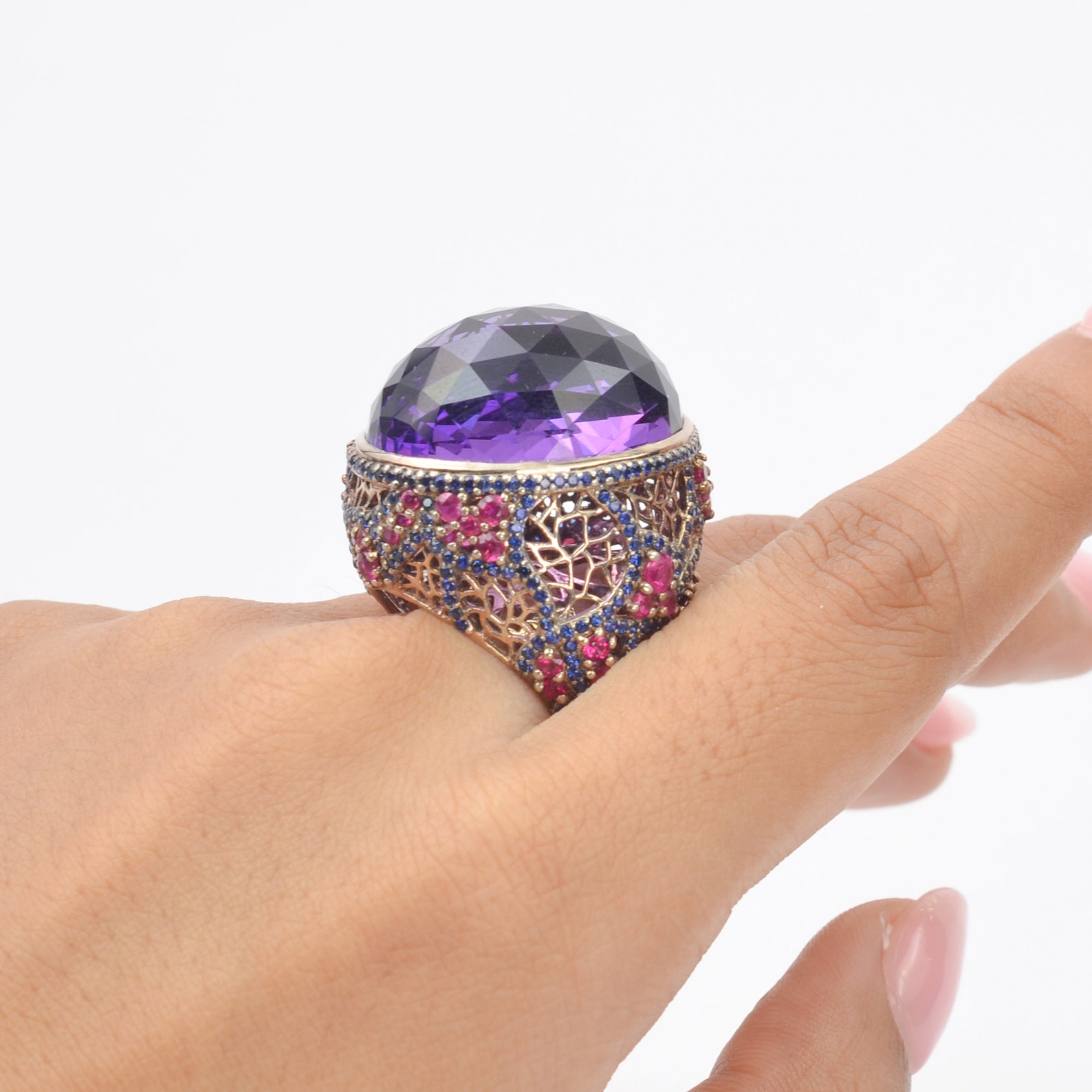 Ornate Vintage Victorian Cocktail Ring, Faceted Amethyst Filigree ...