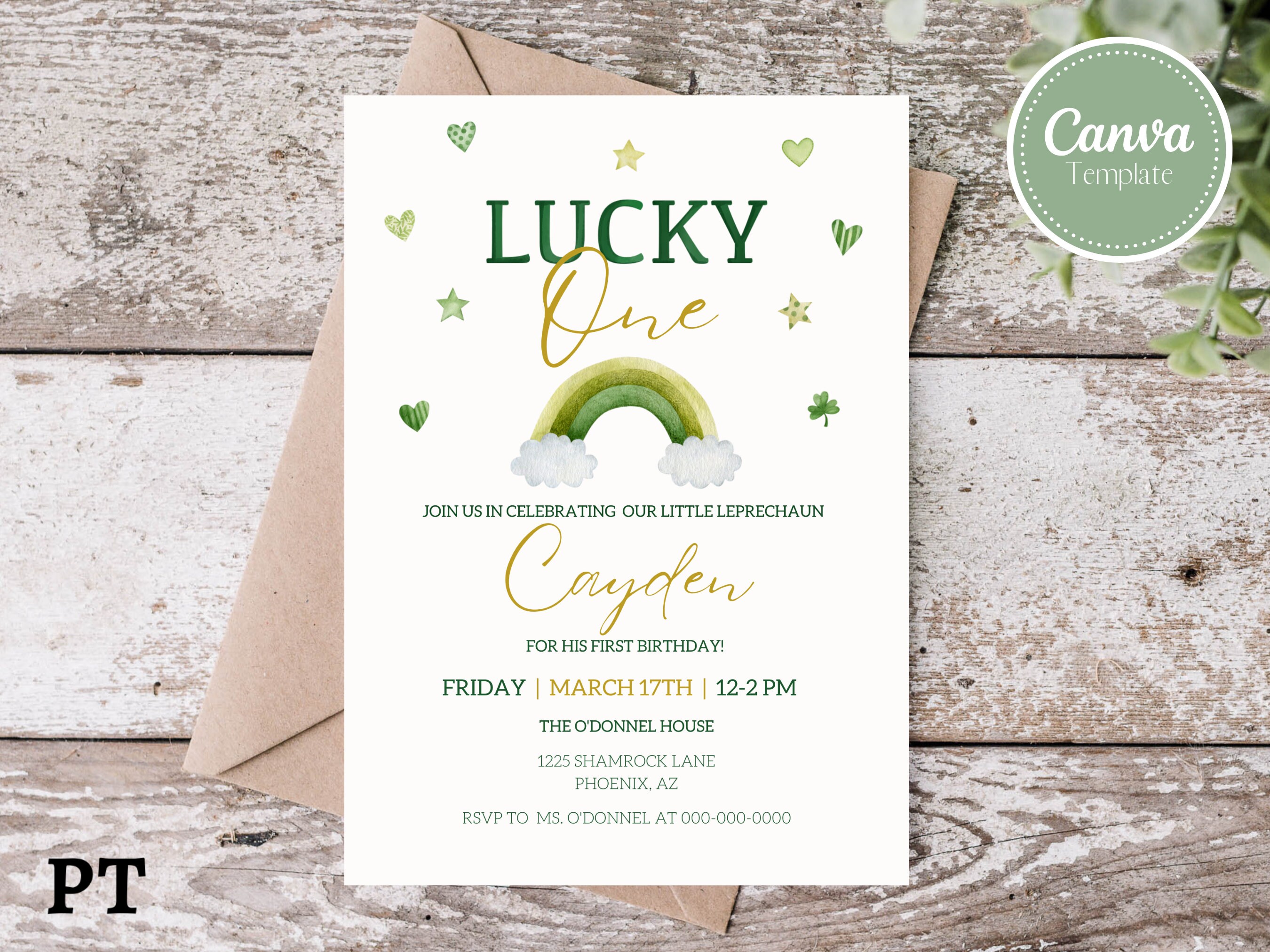 Editable Lucky One Birthday Invitation Template, 1st St Patricks Day ...