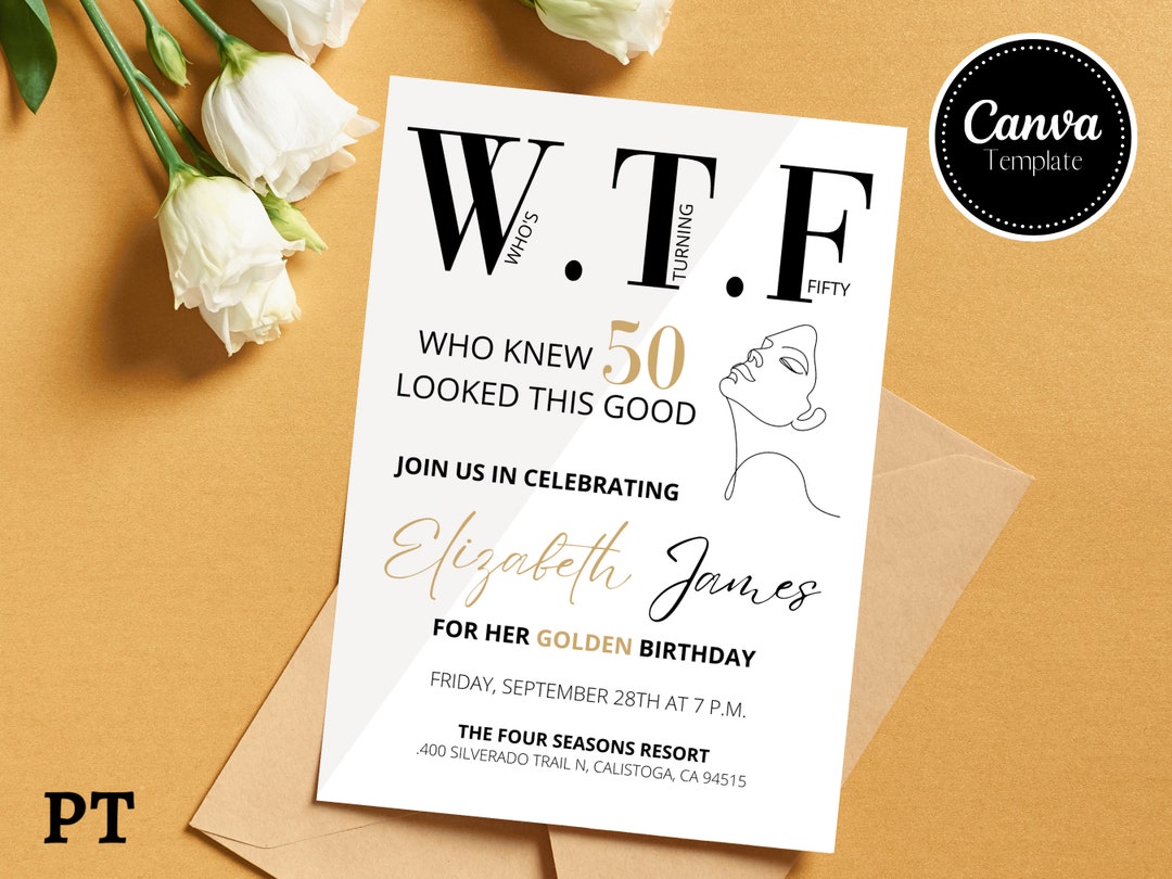 Editable WTF Who's Turning 50 Invitation, 50th Birthday Invitation, WTF ...