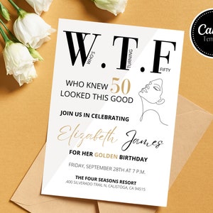 Editable WTF Who's Turning 50 Invitation, 50th Birthday Invitation, WTF ...