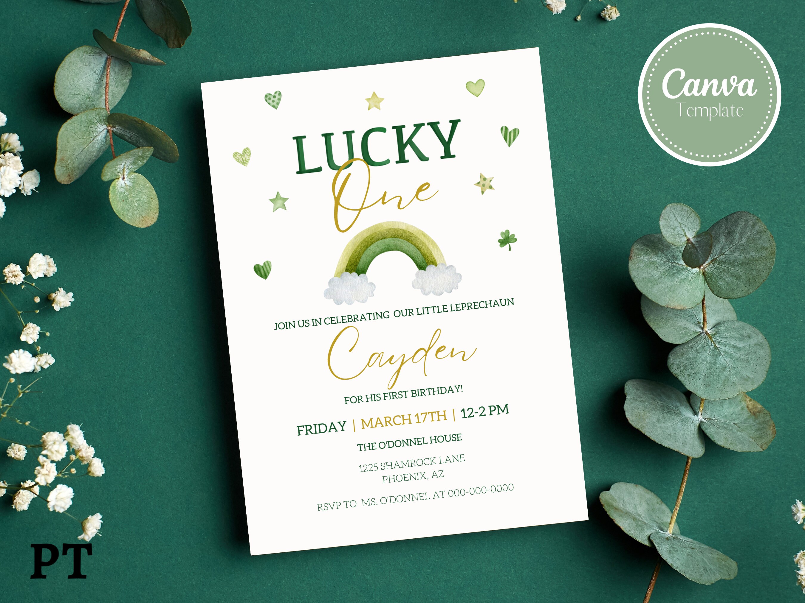 Editable Lucky One Birthday Invitation Template, 1st St Patricks Day ...