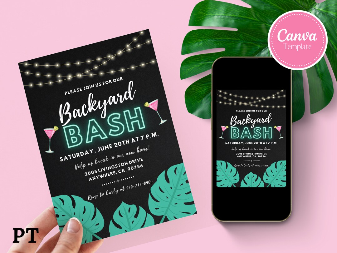 Editable Backyard Bash Invitation Template, Housewarming Personalized ...