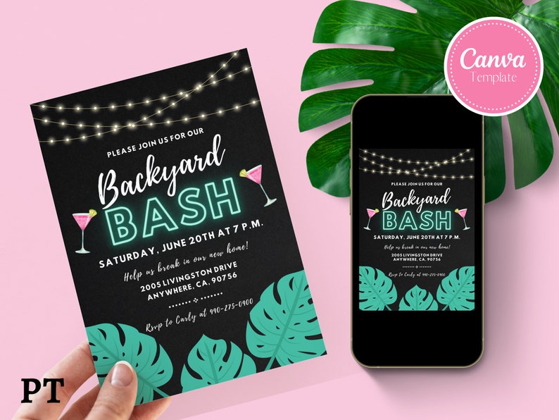 Editable Backyard Bash Invitation Template, Housewarming Personalized ...