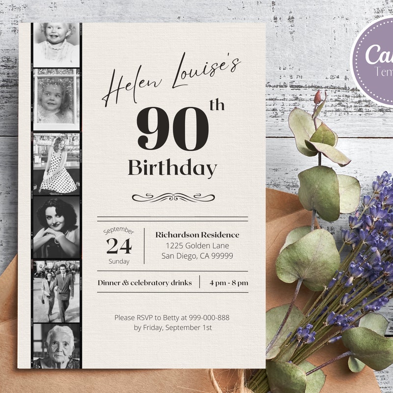 90th Birthday Invitations - Etsy