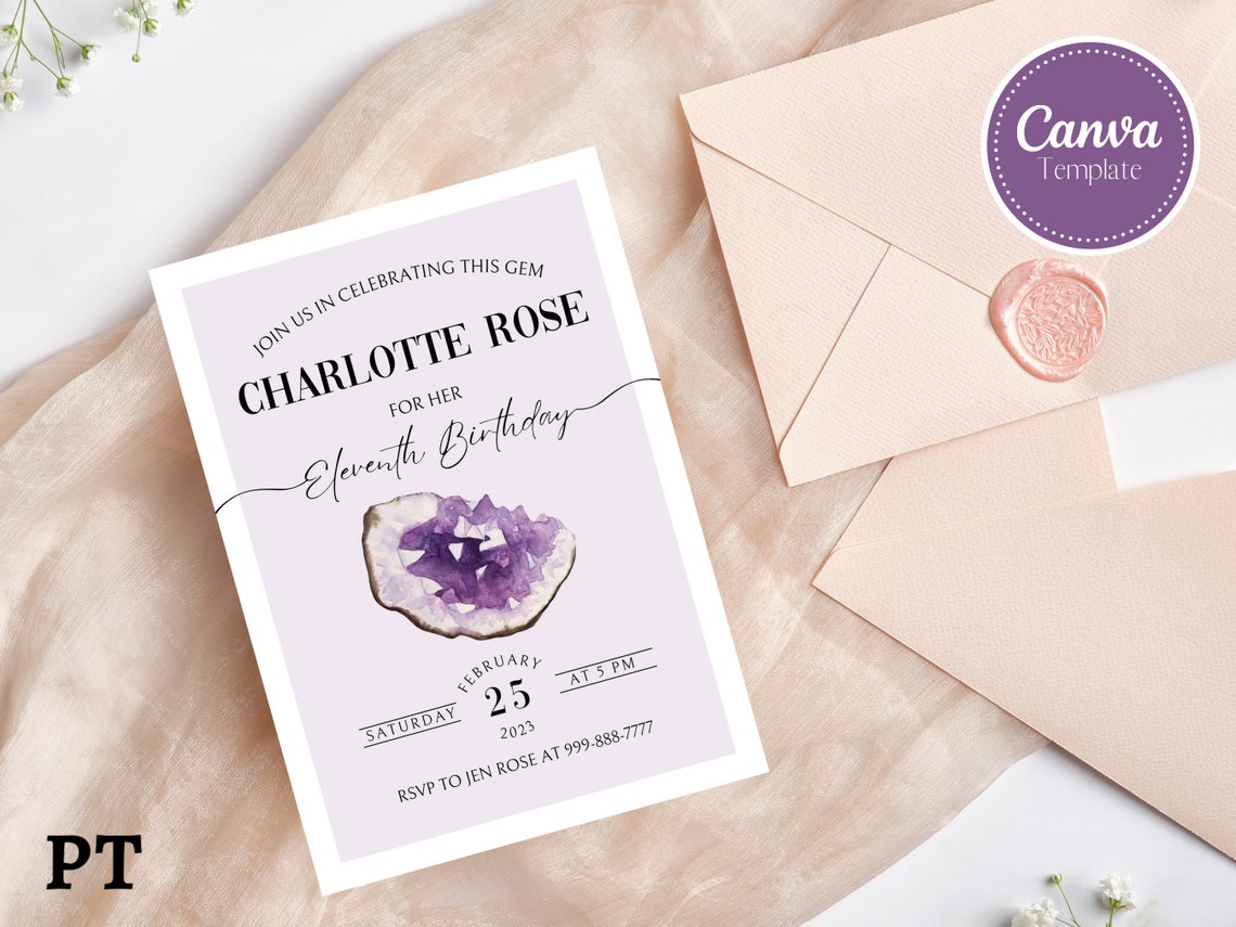 Editable Gemstone Birthday Invitation, Girl's Birthday Invitation ...