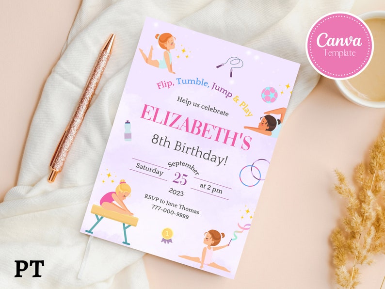 Editable Gymnastic Birthday Invitation, Printable Gymnastics ...