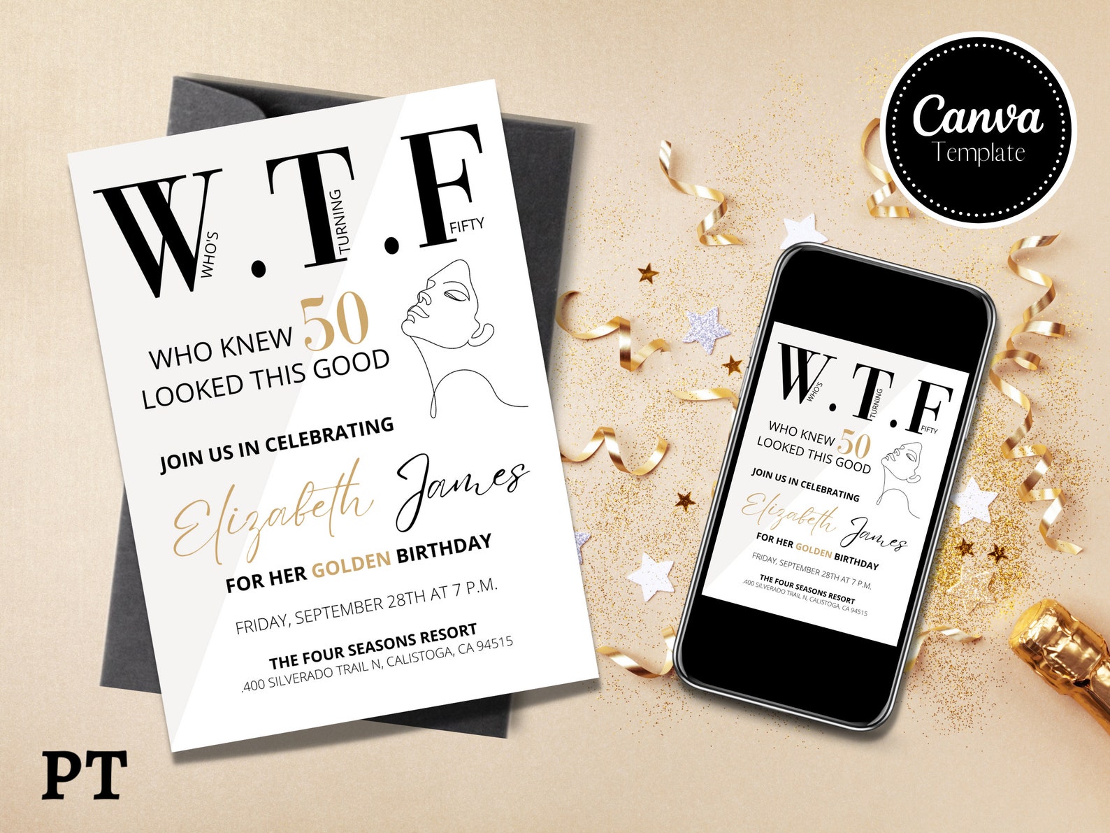 Editable WTF Who's Turning 50 Invitation, 50th Birthday Invitation, WTF ...