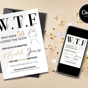 Editable WTF Who's Turning 50 Invitation, 50th Birthday Invitation, WTF ...