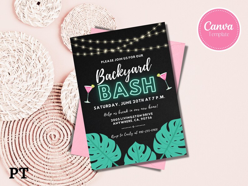 Editable Backyard Bash Invitation Template, Housewarming Personalized ...