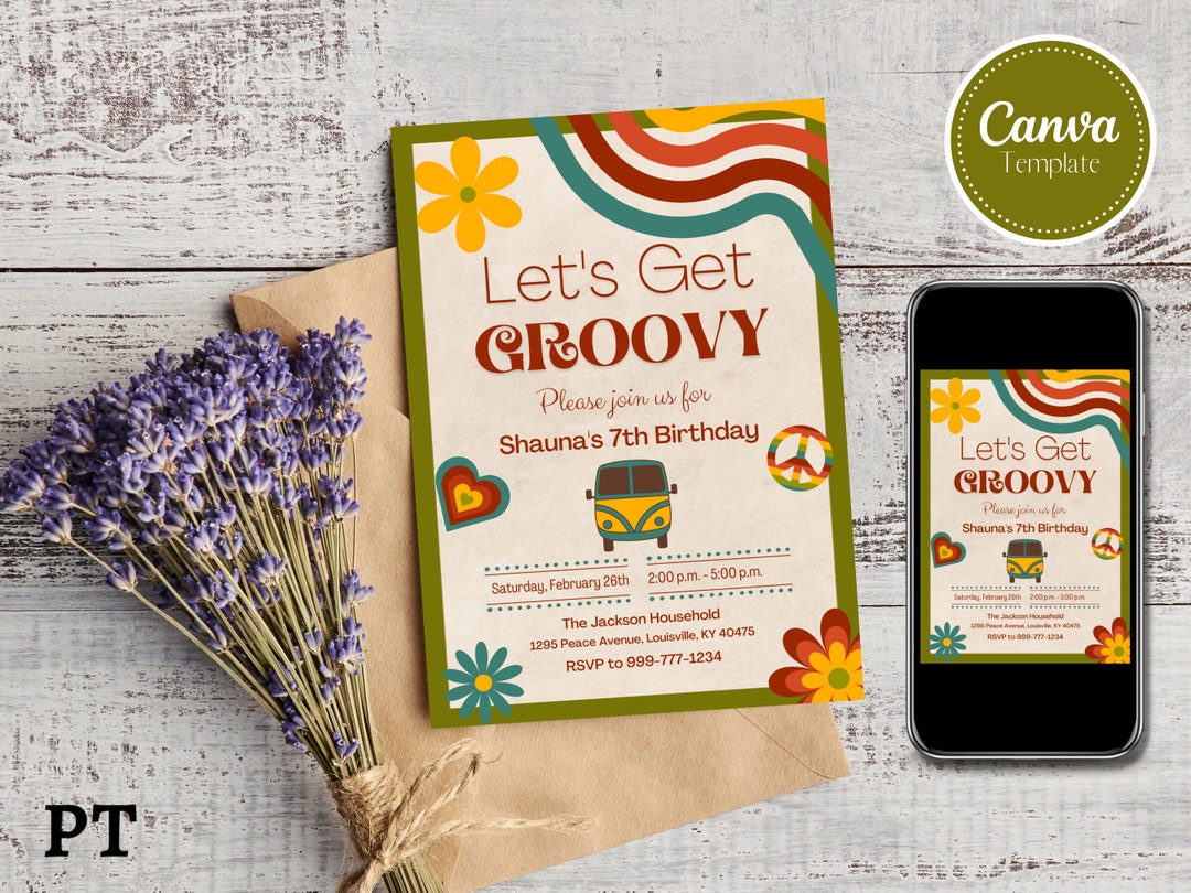 Editable Groovy Birthday Invitation Template, 70s Invitation, Groovy ...