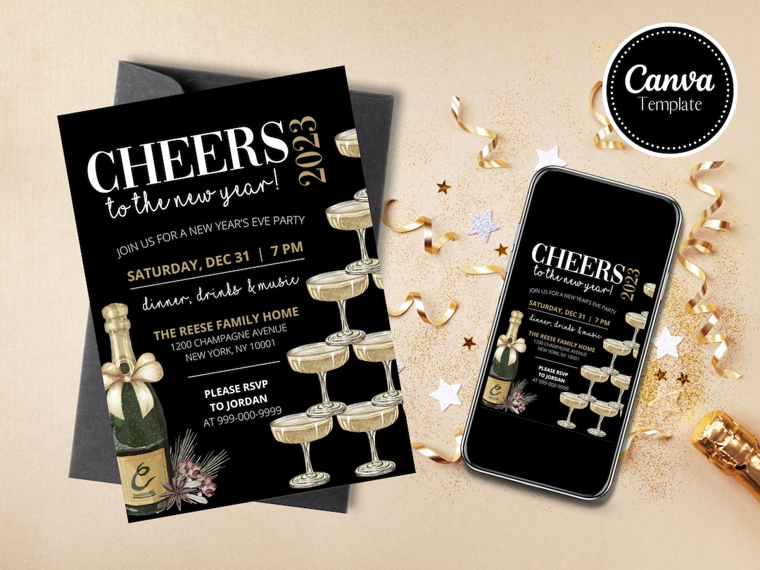 Editable NYE Party Invitation, New Year's 2023 Invite, NYE Invitation ...