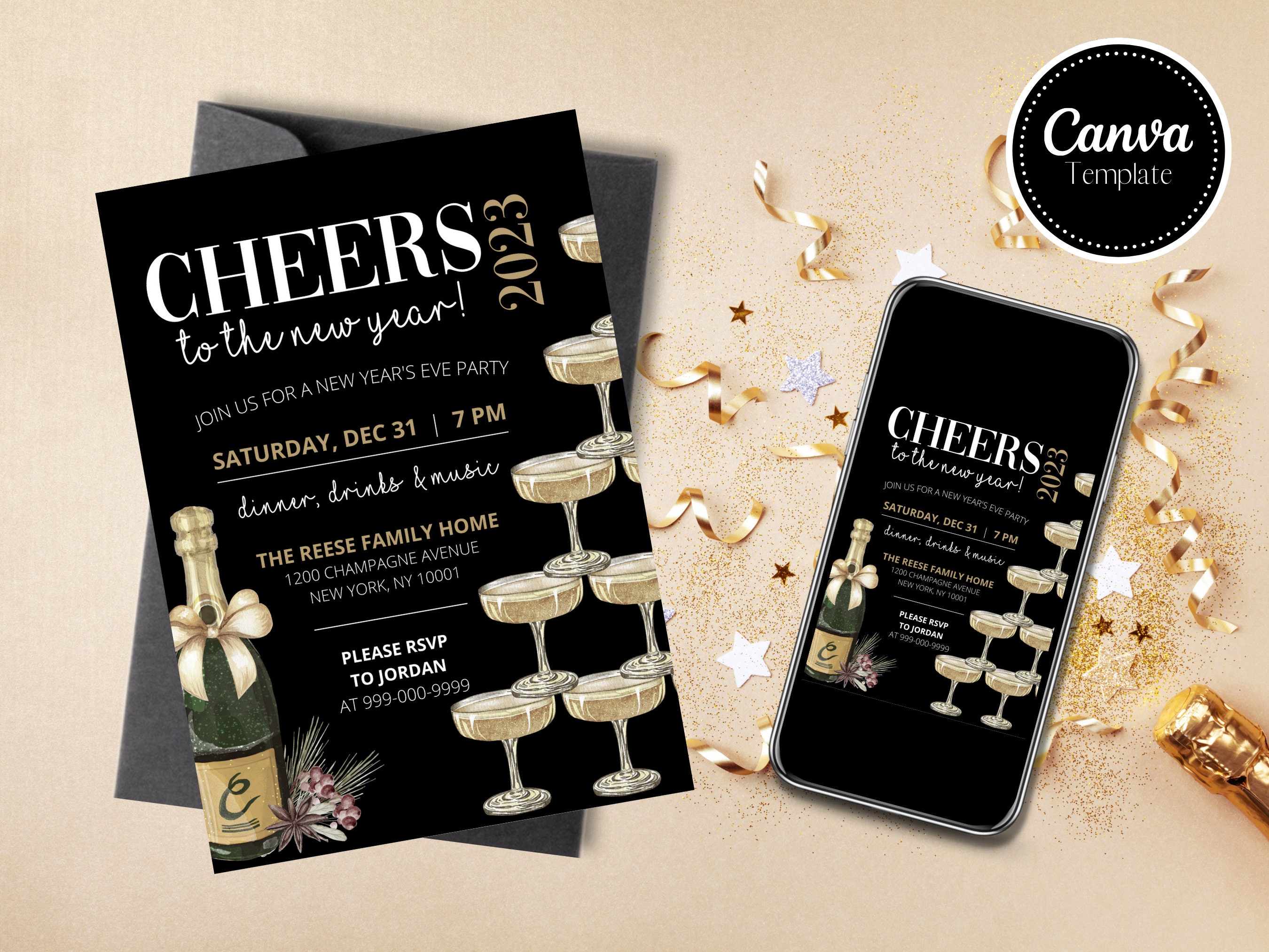 Editable NYE Party Invitation, New Year's 2023 Invite, NYE Invitation ...