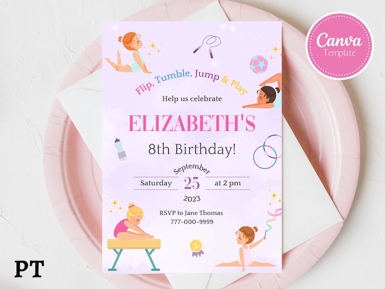Editable Gymnastic Birthday Invitation Printable Gymnastics Etsy