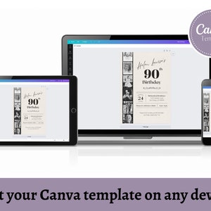 Editable 90th Birthday Invitation With Photos, 90th Birthday Invite ...