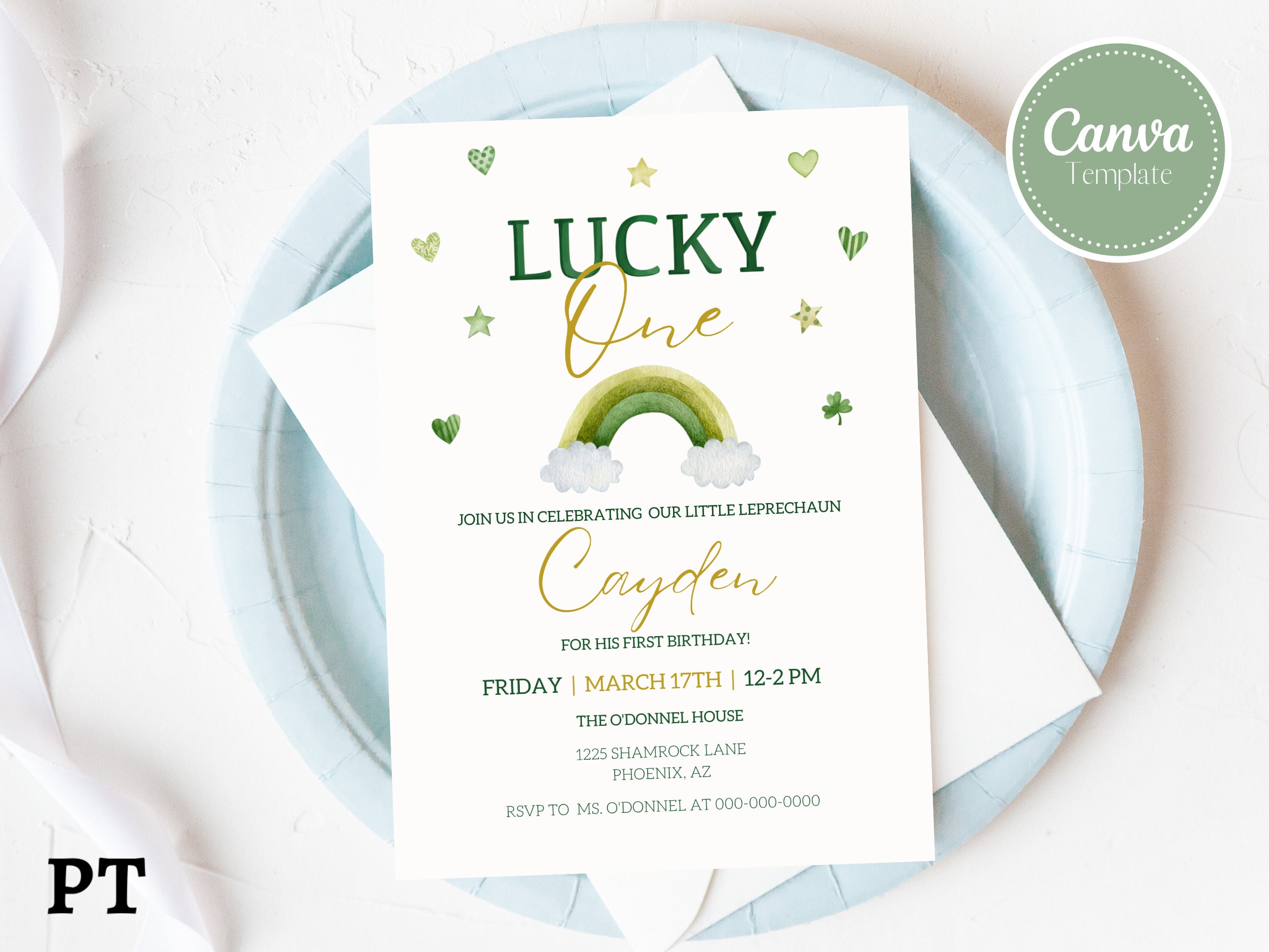 Editable Lucky One Birthday Invitation Template, 1st St Patricks Day ...