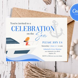 Editable Yacht Party Invitation, Boat Party Invite, Yacht Invitation ...