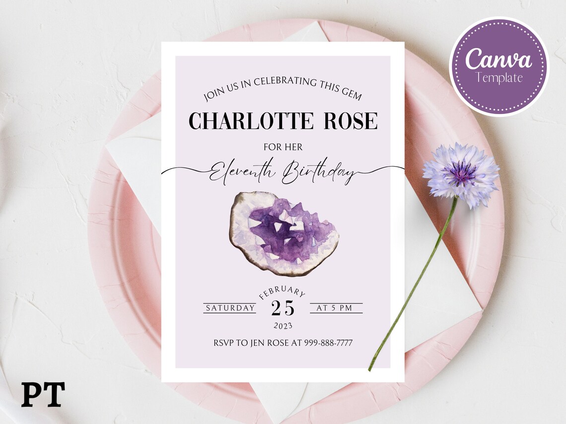 Editable Gemstone Birthday Invitation, Girl's Birthday Invitation ...