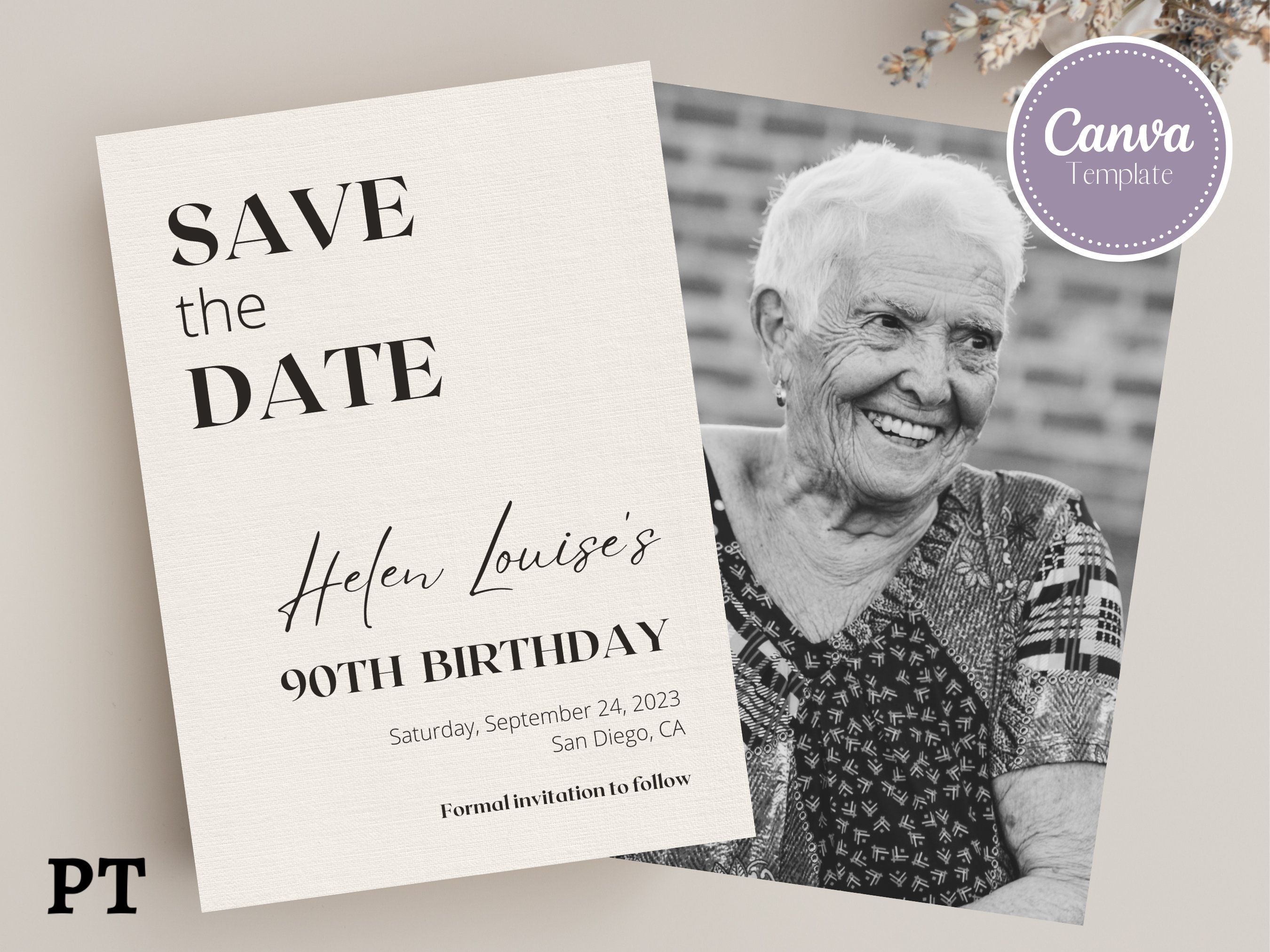 Editable 90th Birthday Save the Date With Photo, 90th Birthday, Save ...
