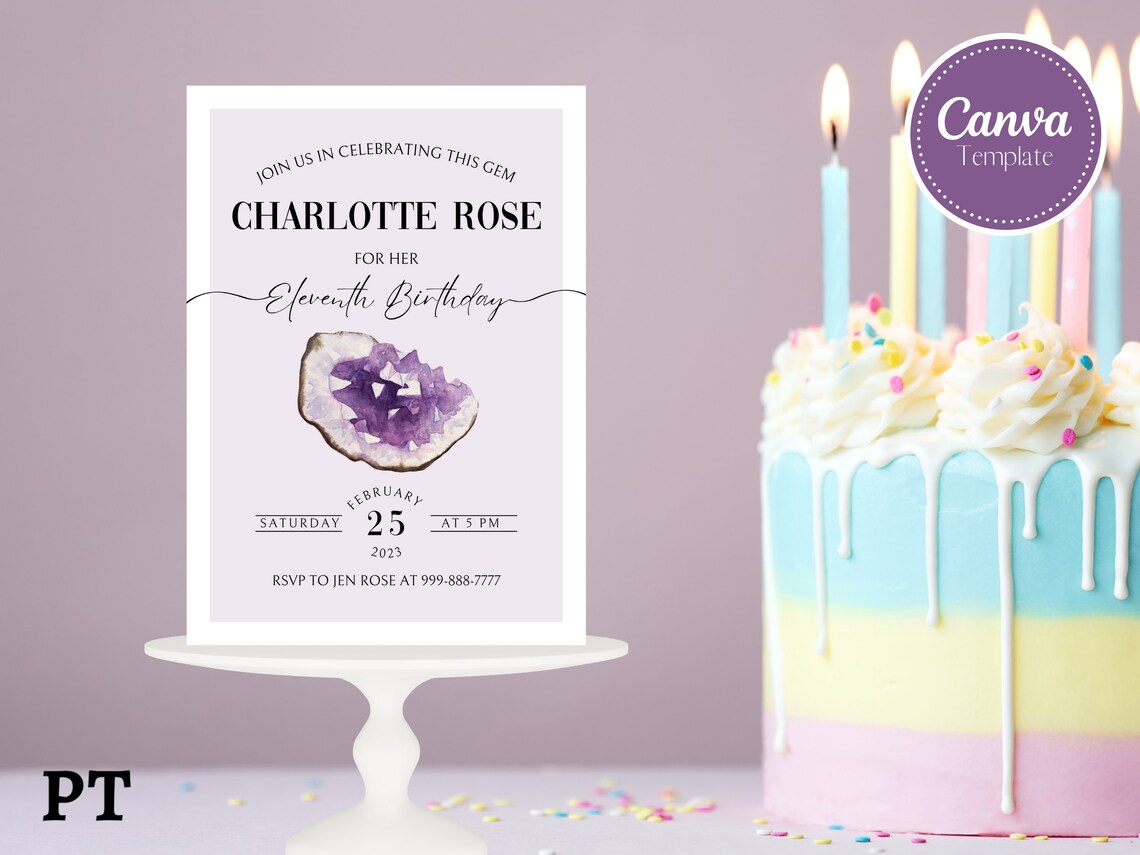 Editable Gemstone Birthday Invitation, Girl's Birthday Invitation ...