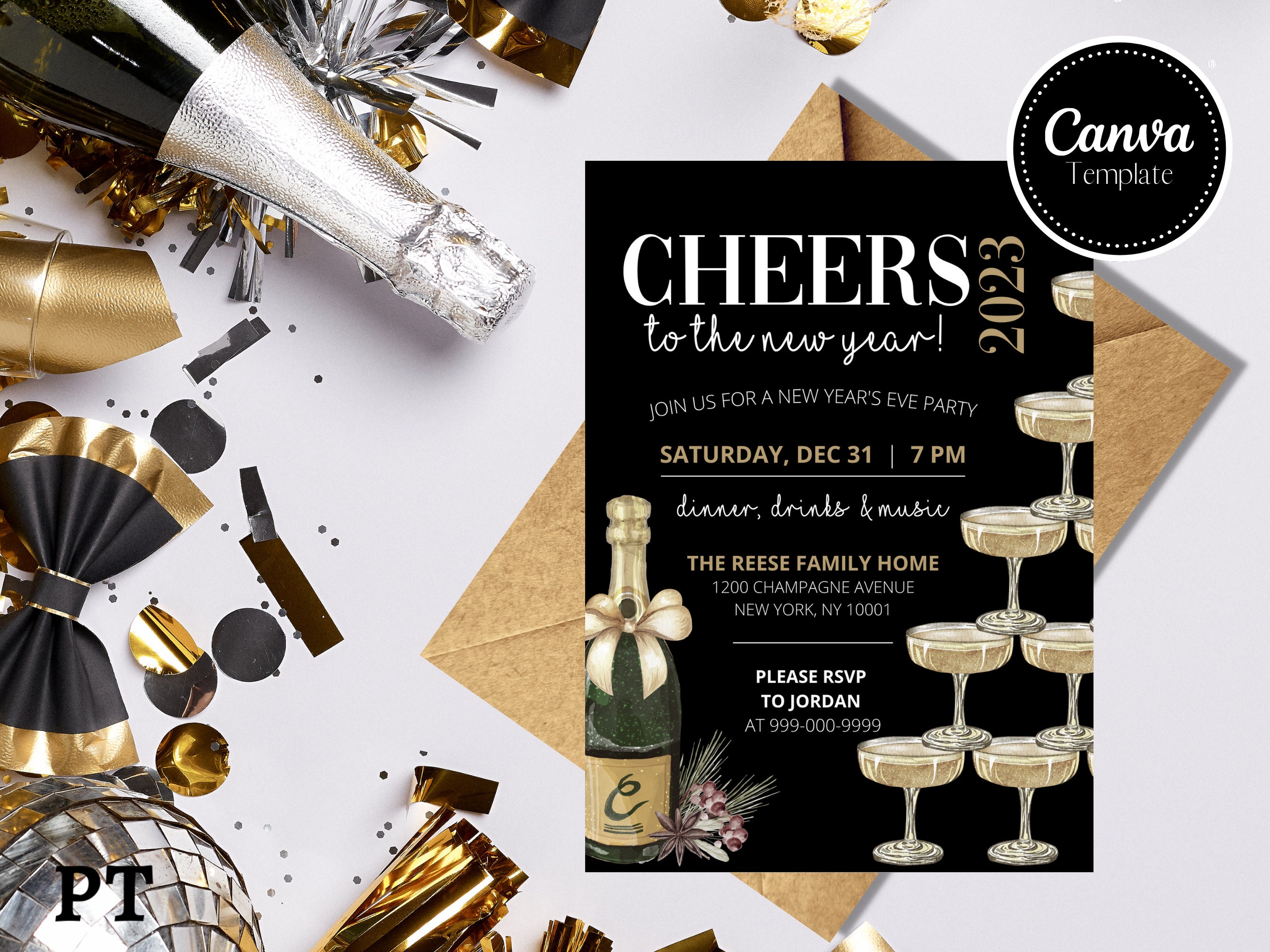 Editable NYE Party Invitation, New Year's 2023 Invite, NYE Invitation ...