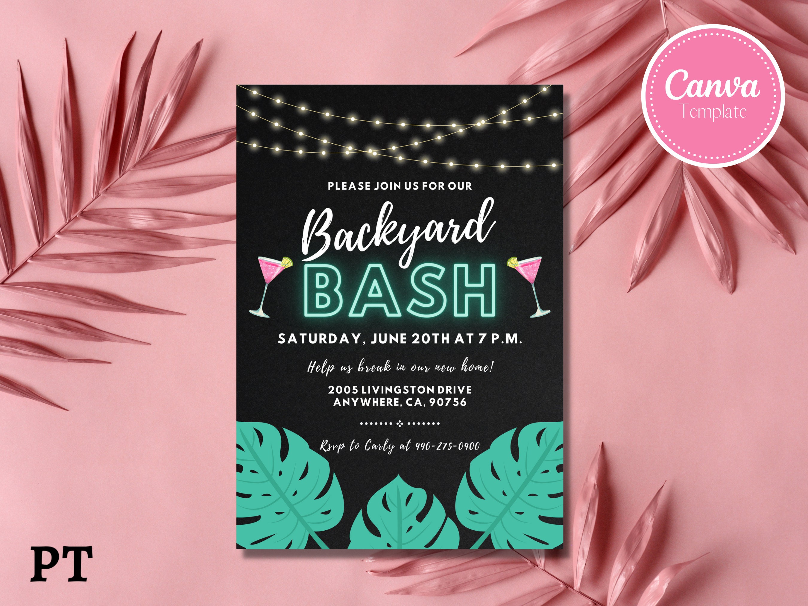 Editable Backyard Bash Invitation Template, Housewarming Personalized ...
