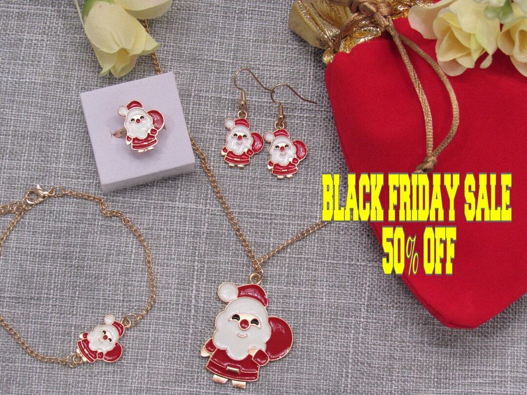 4 Pcs Christmas Jewelry Set Santa Claus Necklace , Ring , Earrings and ...