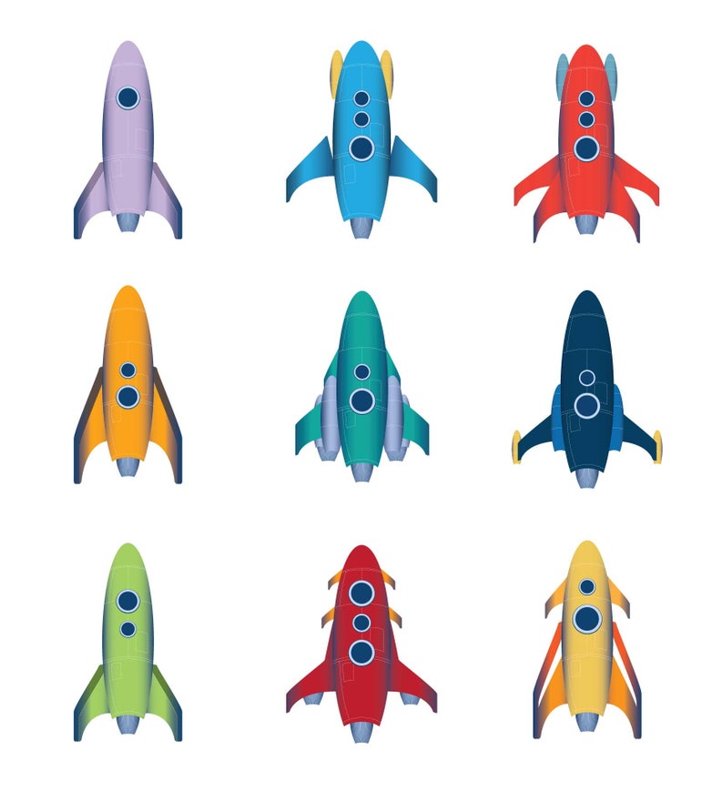 Spaceship Rocket Set Illustration Bundle, Outer Space Clipart Set, SVG ...