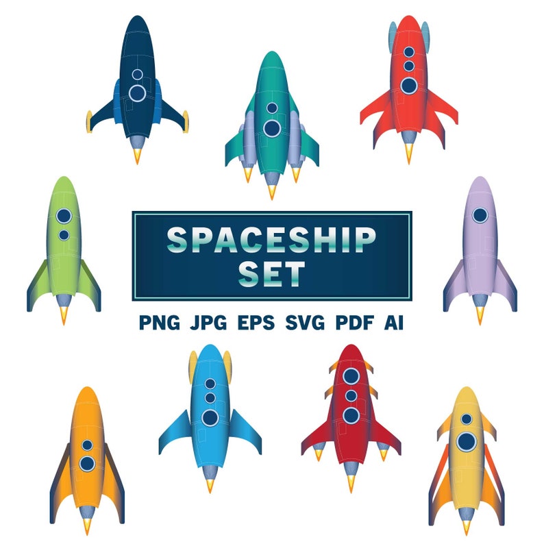 Spaceship Rocket Set Illustration Bundle, Outer Space Clipart Set, SVG ...