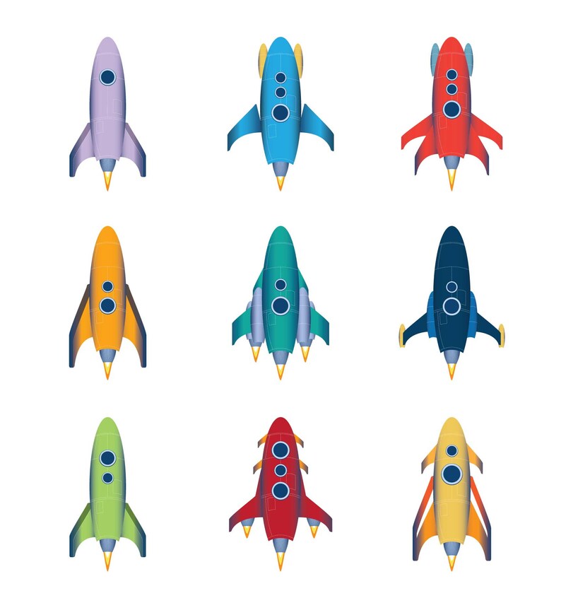 Spaceship Rocket Set Illustration Bundle, Outer Space Clipart Set, SVG ...