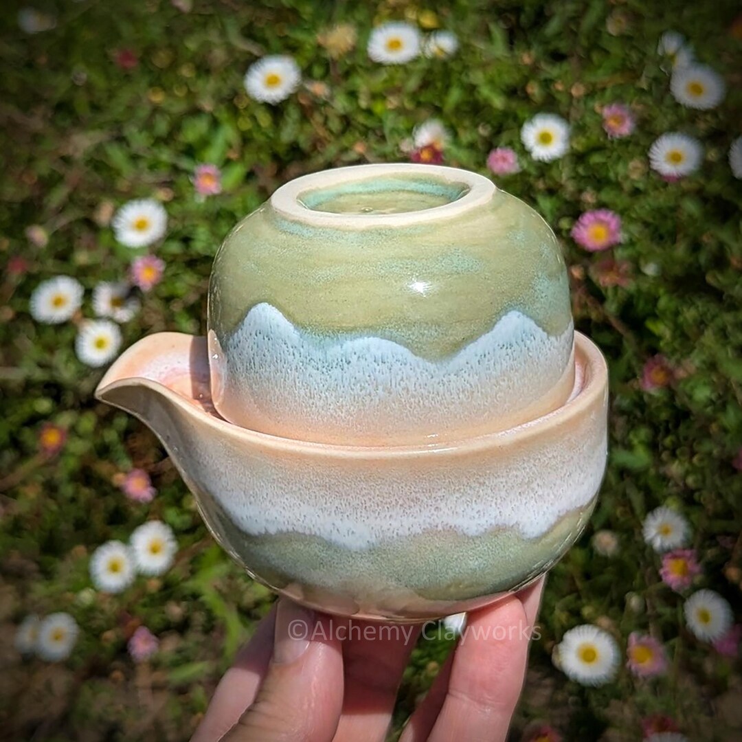 Handmade Pink & Sage Mini Teapot Gaiwan - Etsy