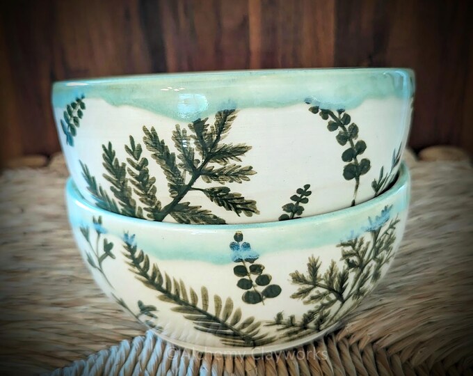 Botanical Pottery Vases, Candle Holders, Gardener Gifts, Fern Print ...