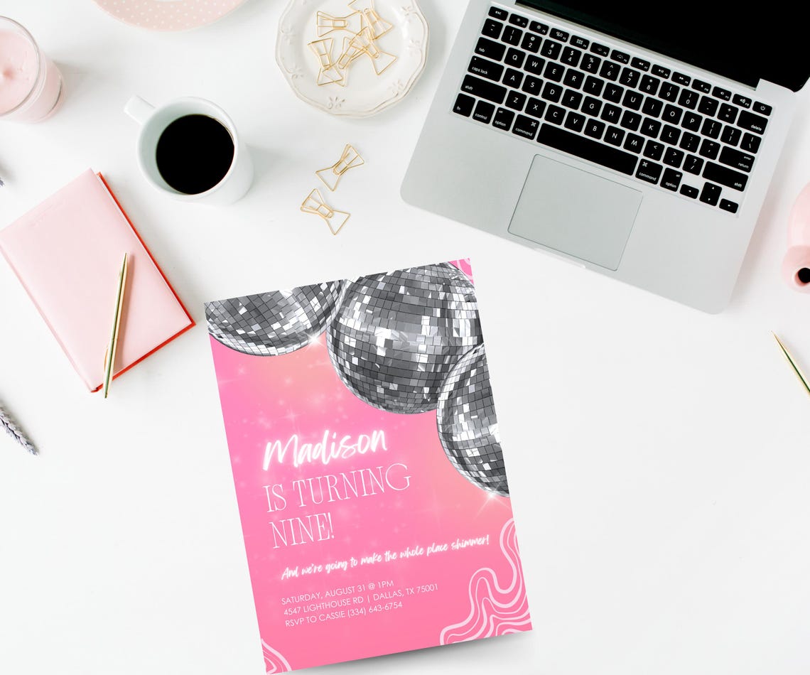 Customizable Disco Birthday Invitation - Digital Template for Canva ...