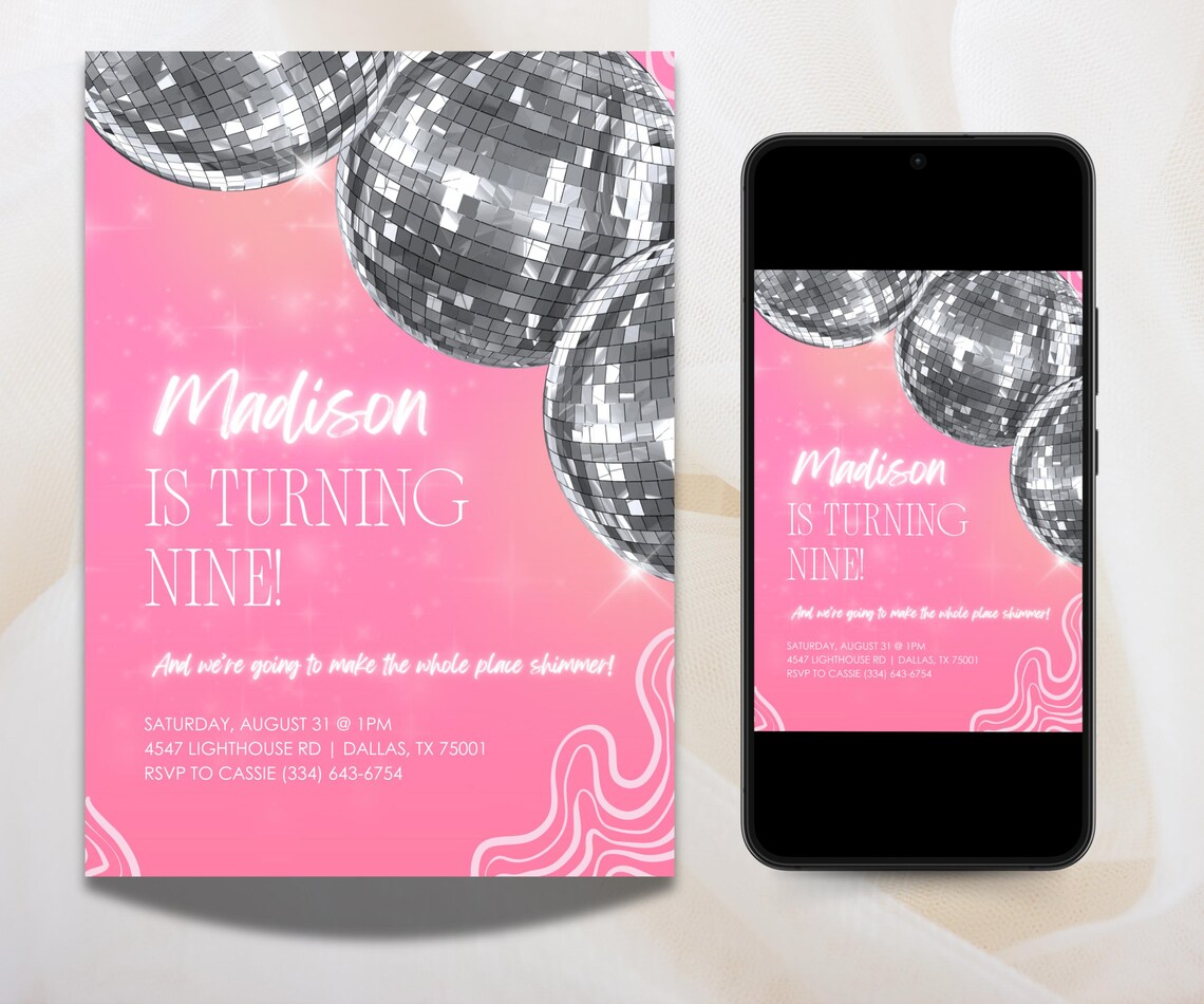 Customizable Disco Birthday Invitation - Digital Template for Canva ...