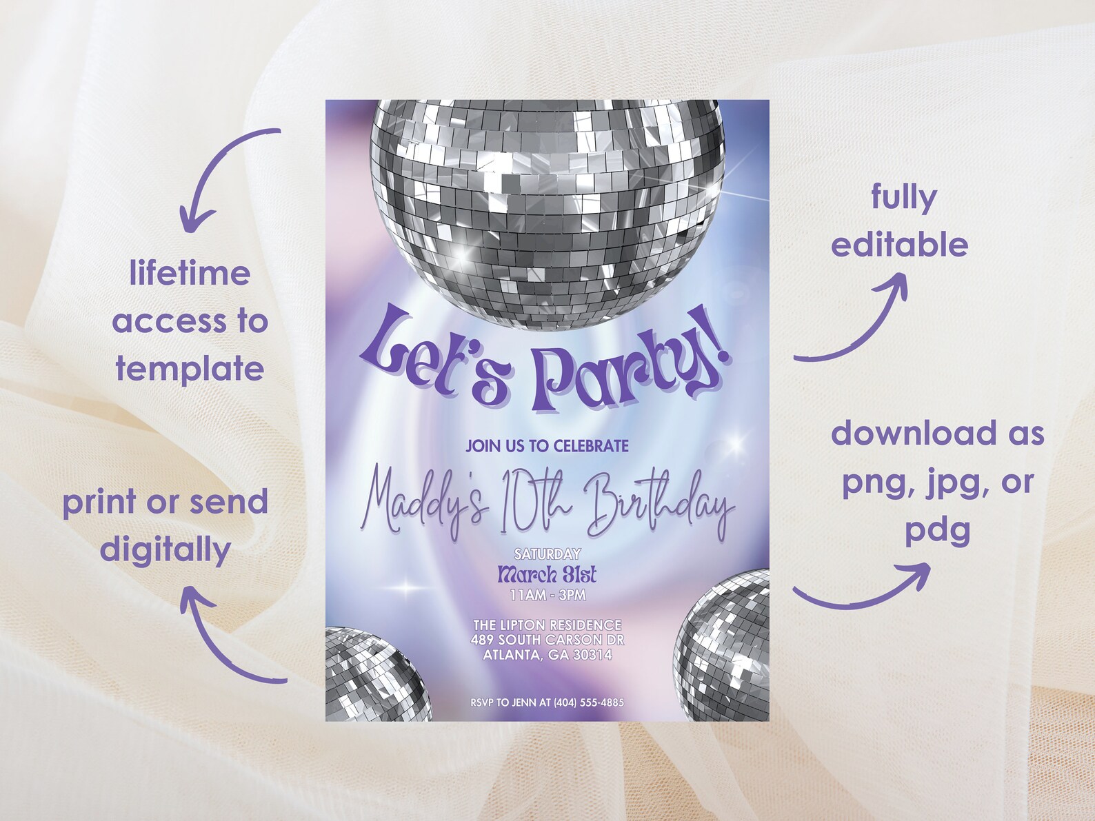 Editable Purple Disco Birthday Party Welcome Sign Template | Retro ...