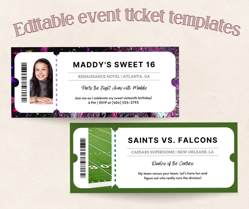 Editable Ticket Template and Printable Custom Concert Template ...