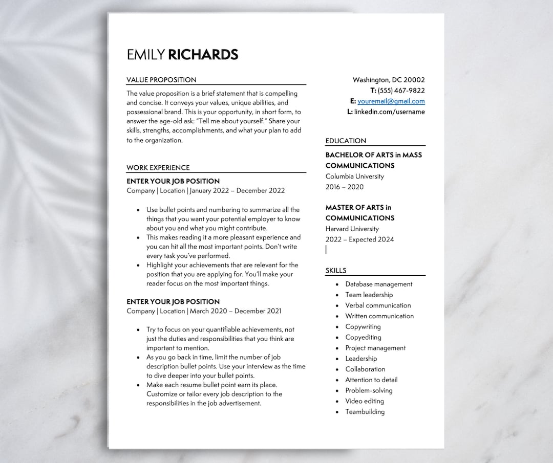 2022 ATS Modern Resume Template Simple Design - Etsy Australia