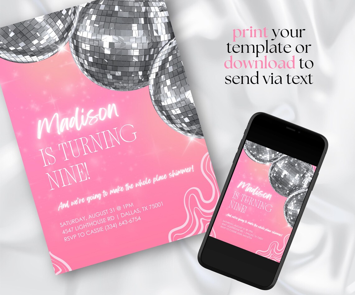 Customizable Disco Birthday Invitation Digital Template for Canva ...