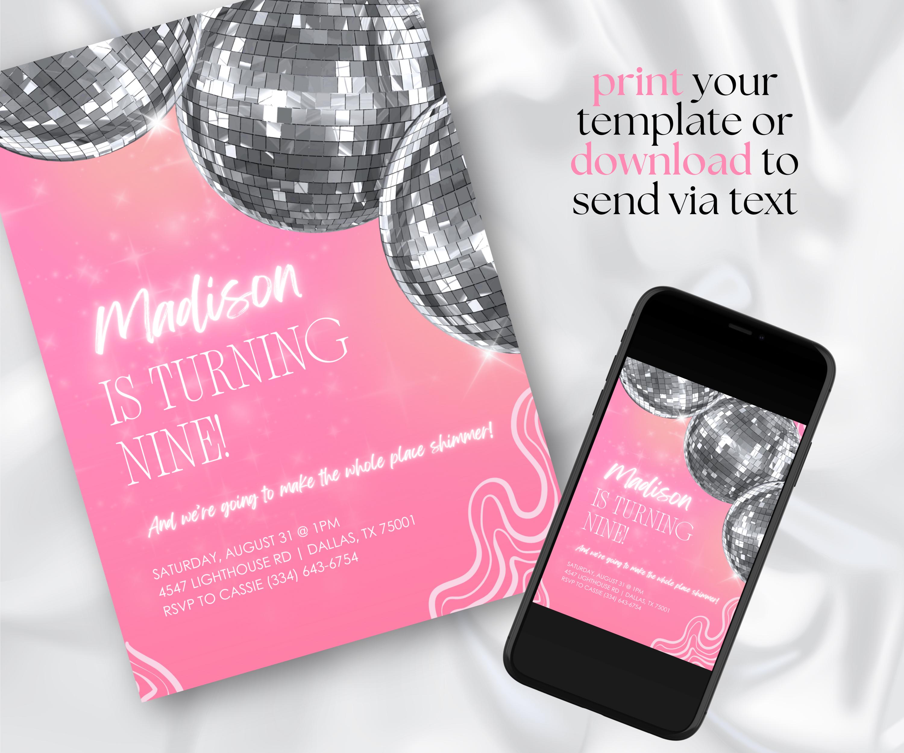 Customizable Disco Birthday Invitation - Digital Template for Canva ...