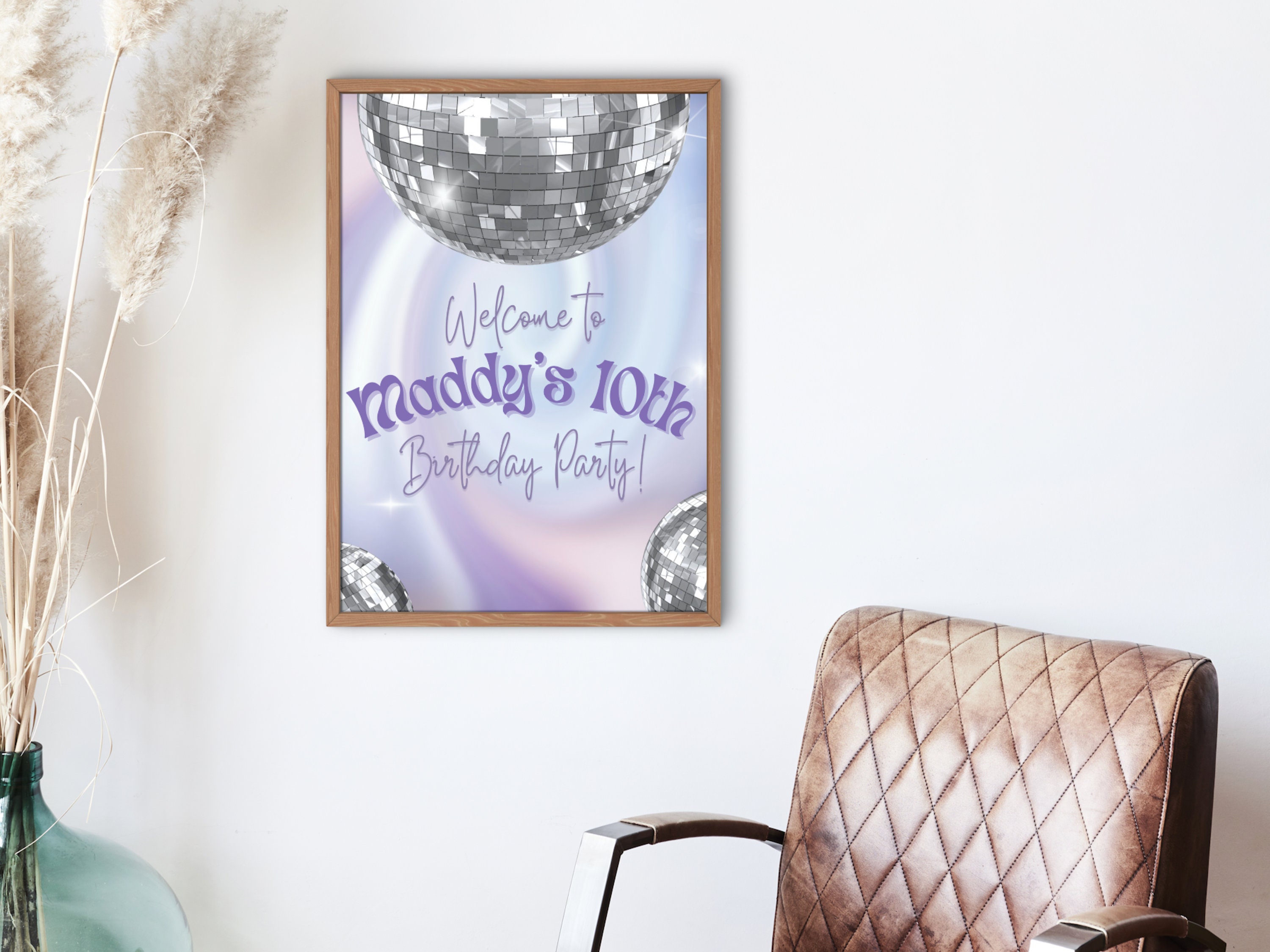 Editable Purple Disco Birthday Party Welcome Sign Template | Retro ...