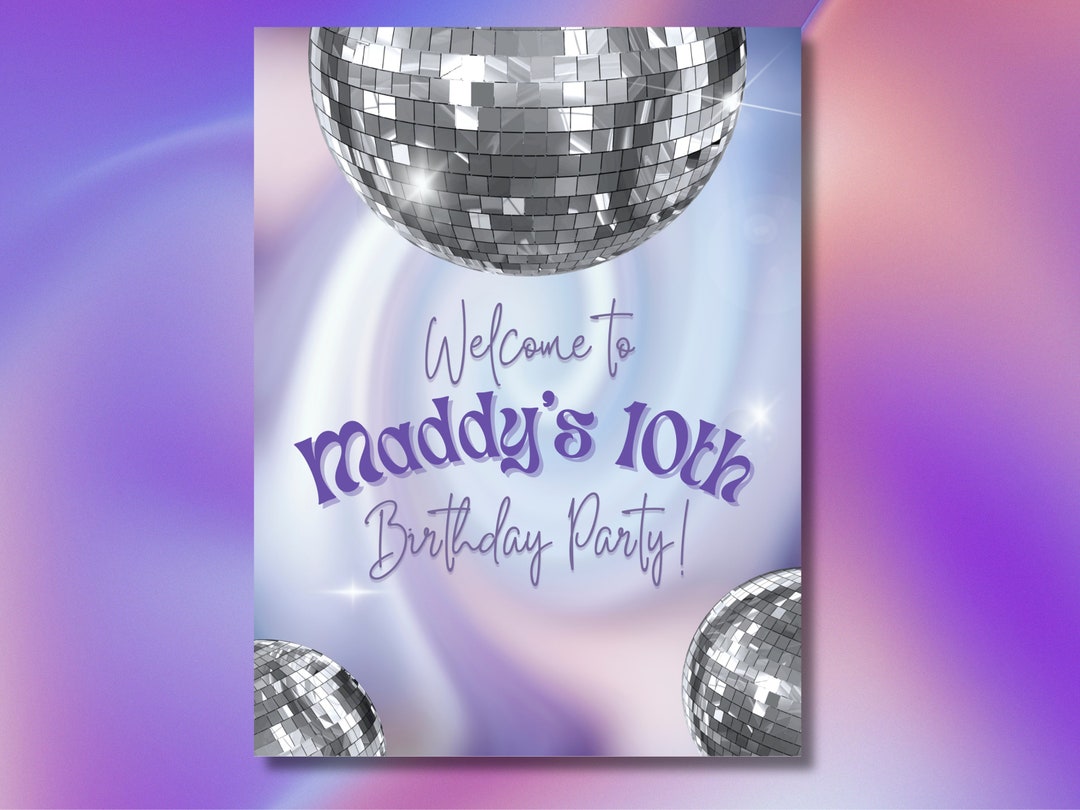 Editable Purple Disco Birthday Party Welcome Sign Template | Retro ...
