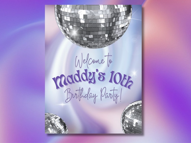 Editable Purple Disco Birthday Party Welcome Sign Template | Retro ...