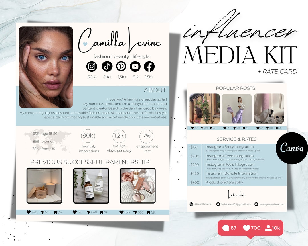 Influencer Media Kit | Media Press Kit | Rate Sheet for Influencers | Blogger Media Kit ...