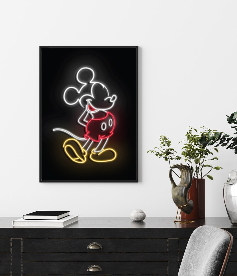 Digital Download Neon Sign Mickey Mouse Print Wall Art Home - Etsy