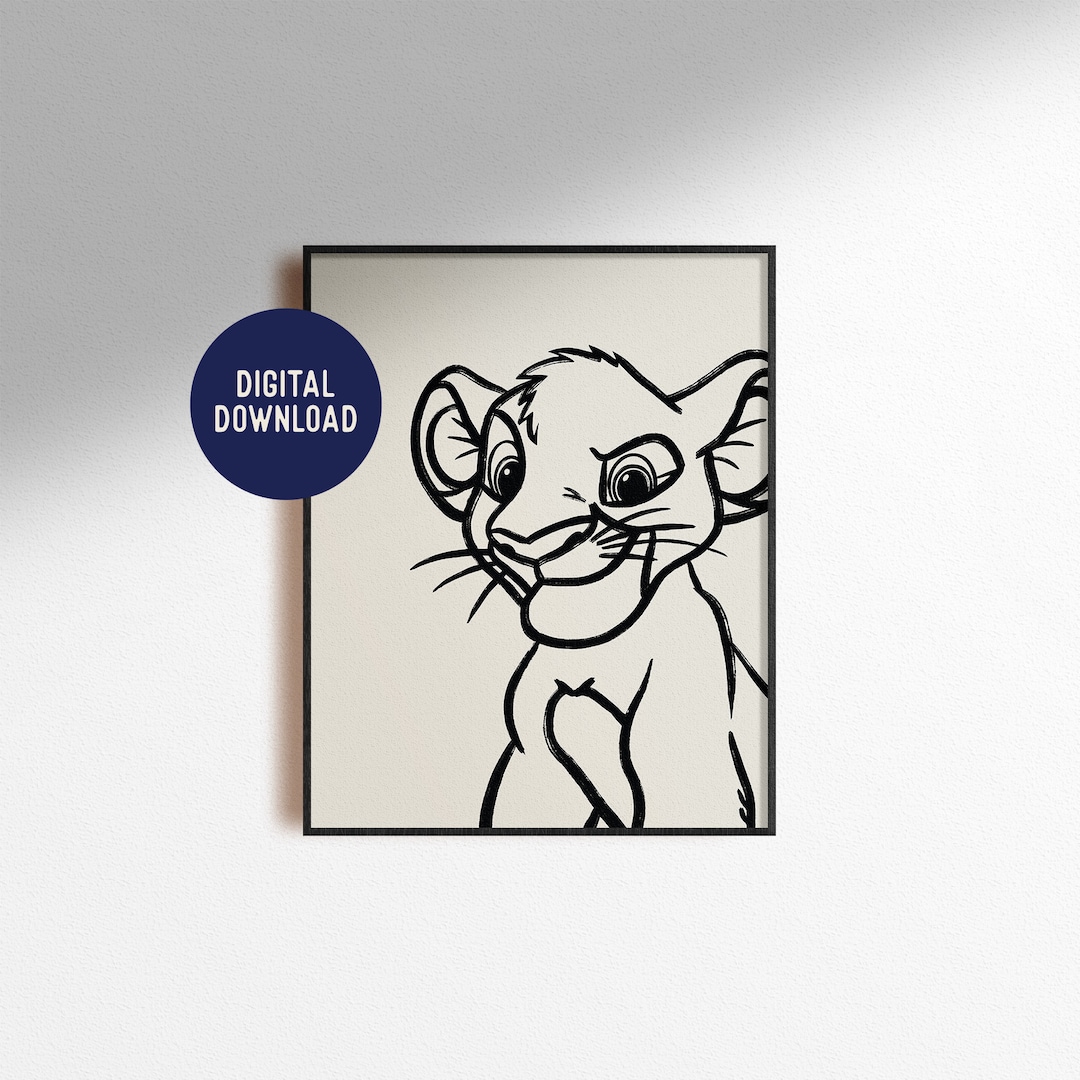 Digital Download Simba Print Drawing Sketch the Lion King Movie Modern ...