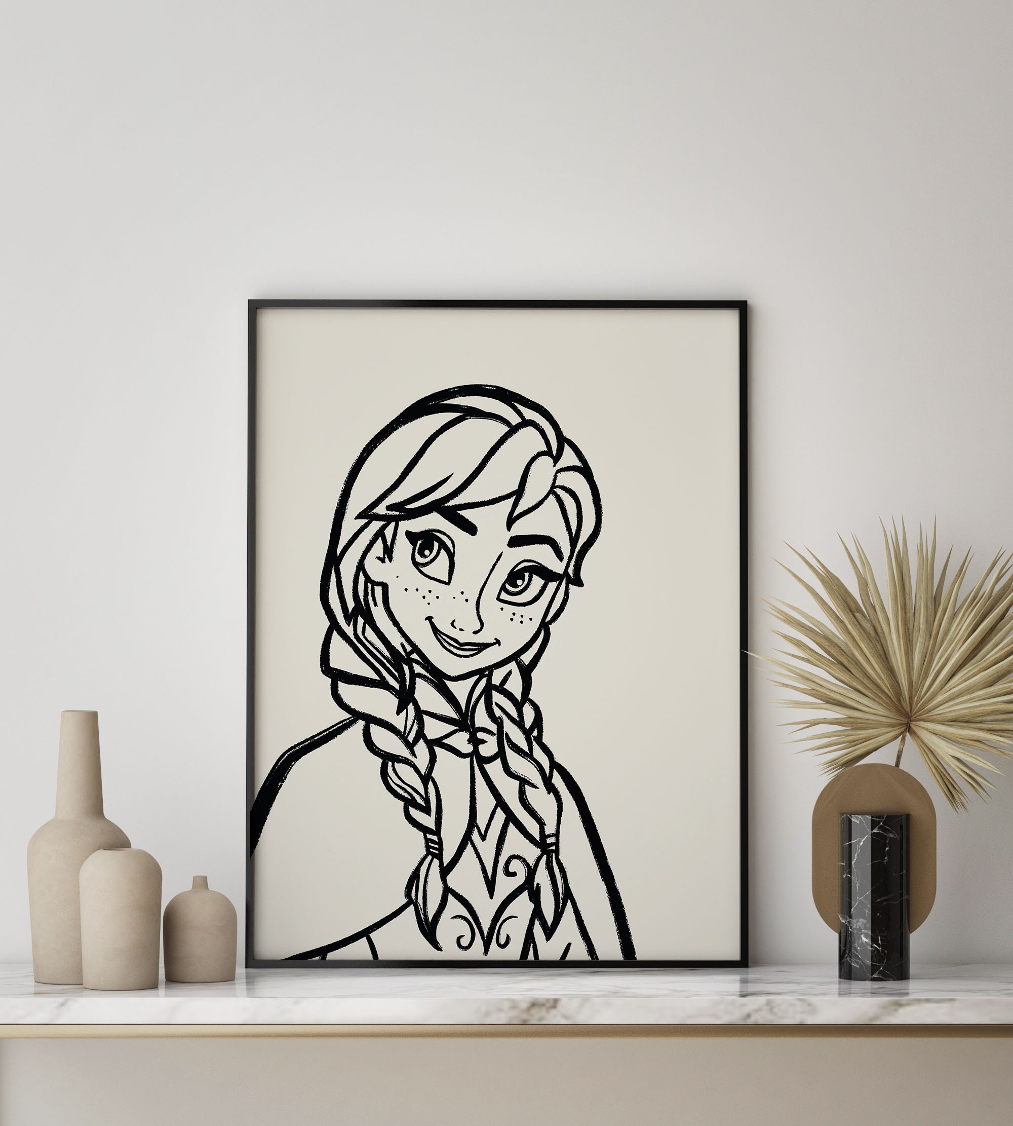 Digital Download Frozen Anna Print Drawing Sketch Princess Movie Boho ...