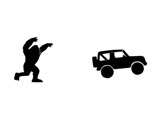 Sasquash Bigfoot Yeti Chasing Jeep. Vinyl Decal Sticker for | Etsy