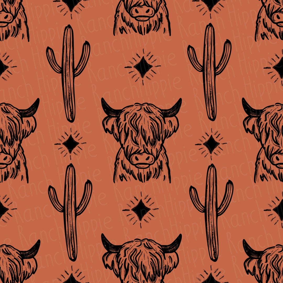 Highland Cow Seamless Pattern. Western Seamless. Digital Download Only ...