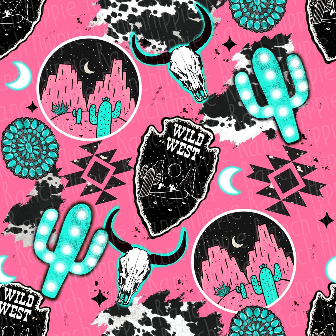 Western Seamless Pattern. Pink Western. Digital Download Only. Png File ...